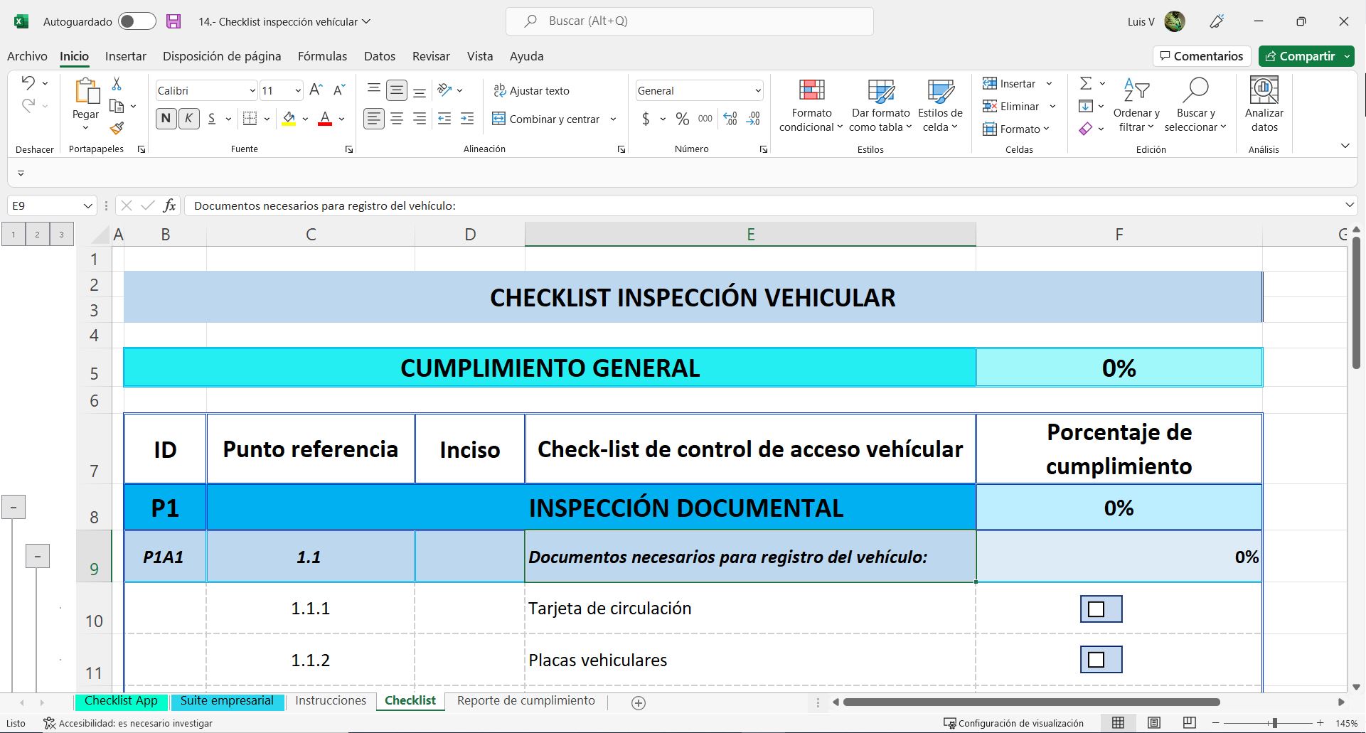 Plantilla Gratuita Excel Checklist Inspecci n Vehicular